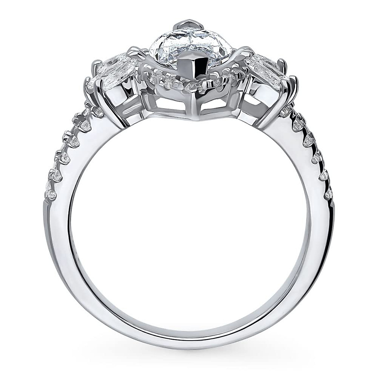 BERRICLE Sterling Silver Halo Wedding Engagement Rings Marquise Cut Cubic Zirconia CZ Flower Split Shank Ring for Women, Rhodium Plated Size 5