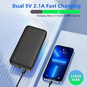 Fast Charging Power Bank 10000mAh, 5V 2.1A Small Portable Charger, USB C Mini Slim Battery Pack Powerbank for iPhone 15 14 13 12 Pro Max, Samsung Galaxy S23 S22 S21, Heated Vest / Jacket / Scarf, etc