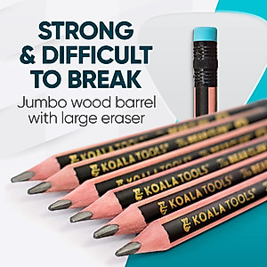 Koala Tools | Bear Claw Pencils (pack of 6) - Fat, Thick, Strong, Triangular Grip, Graphite, 2B Lead with Eraser - Suitable for Kids, Art, Drawing, Drafting, Sketching & Shading