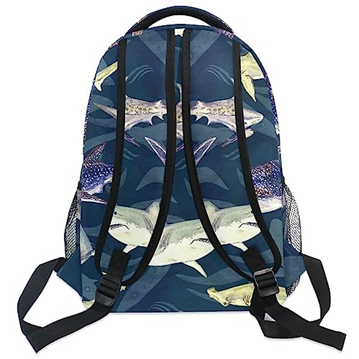Oarencol Sharks Dark Blue Whale Hammerhead Watercolor Wave Animal Cartoon Fish Backpacks Bookbags Daypack Travel School College Bag for Womens Girls Mens Boys Teens
