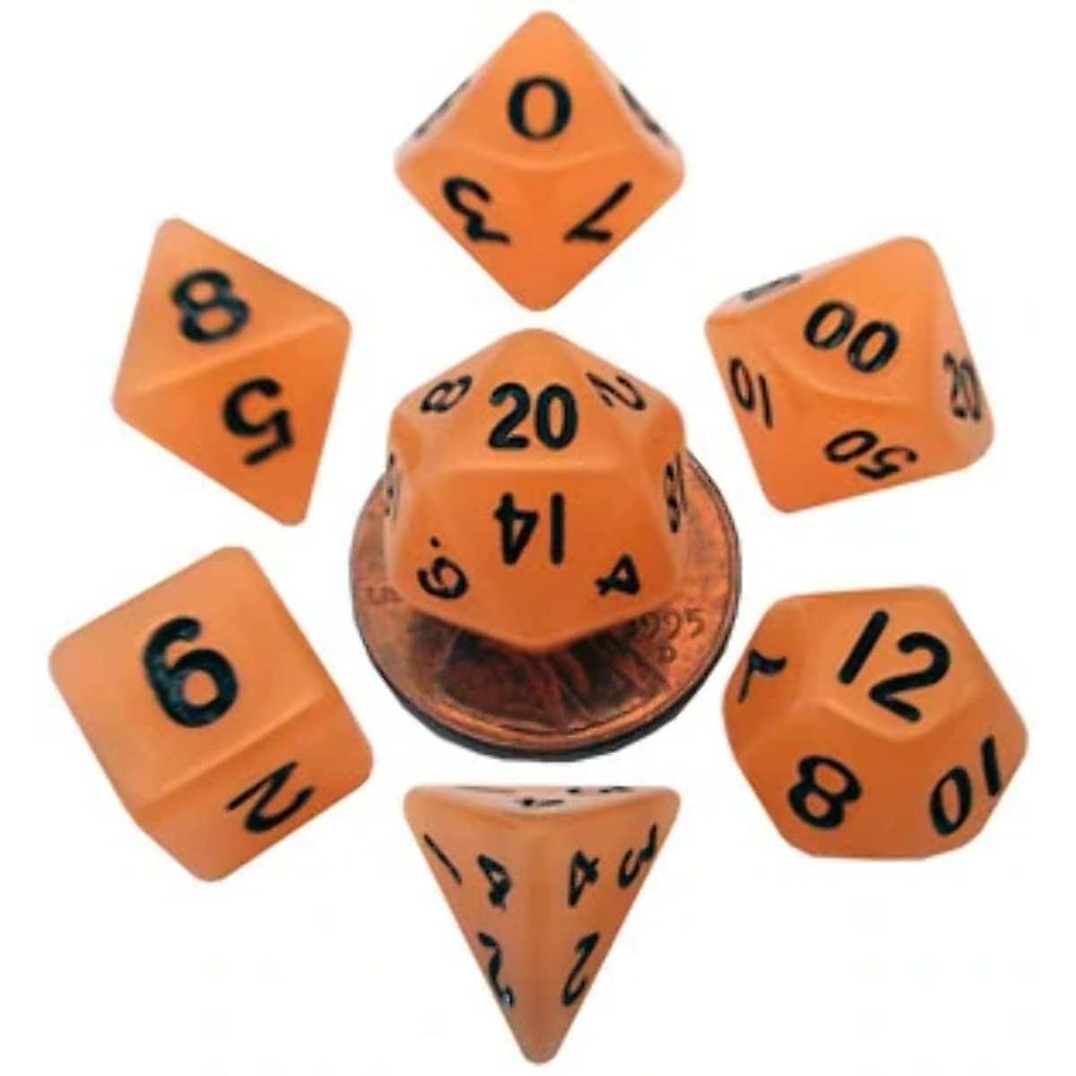 Glow in The Dark Orange 10mm Mini Polyhedral Dice Set