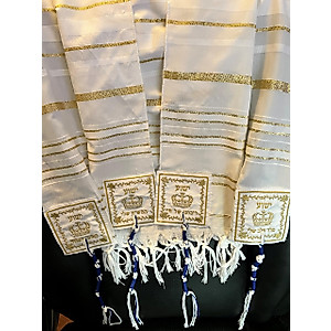Shofars From Afar White Gold Messianic Tallit Talit Prayer Shawl 72" x 22" Yeshua King of Kings - Designed by Dr. Rick & Joyce Kurnow