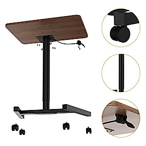 ANQWD 28" Height Adjustable Rolling Desk with Mouse Pad, Mobile Standing Desk Laptop Stand Desk Rolling Cart, Height Adjustable from 29.52" to 44.8" (Walnut)