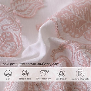 meadow park Cotton Clipped Jacquard Duvet Cover Set Twin, 2 Pieces Jacobean Floral Bedding Set (Pink, Twin)