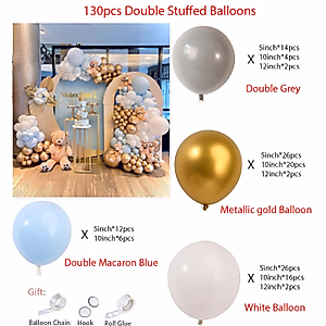 130pcs Dusty Blue Balloons Garland Kit, Fog Blue Royal Blue Pastel Blue Sand White Metallic Gold latex Balloons for Boy Baby Shower Bridal Shower Wedding Anniversary Birthday Party