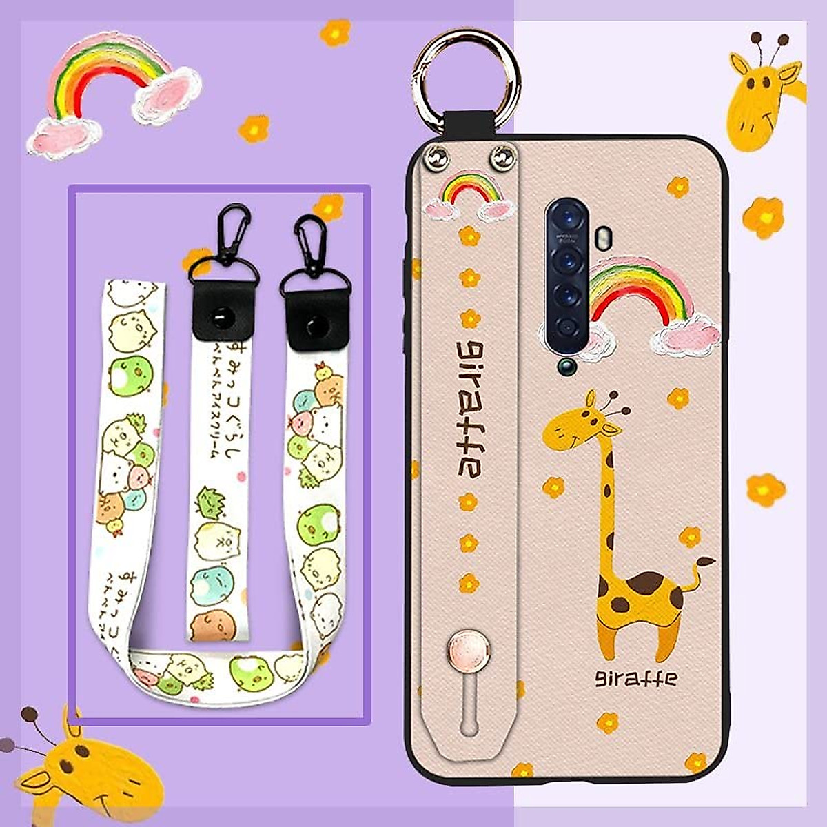 Soft Ring Lulumi Phone Case for Oppo Reno2, Original Durable Phone Holder Wristband for Girls Fashion Design Wrist Strap Dirt-Resistant Soft Case Anti-dust Back Cover Kickstand, #4