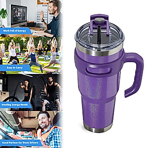 Zibtes 40oz Insulated Tumbler With Lid and Straws, Stainless Steel Double Vacuum Coffee Tumbler With Handle, lovely Travel Cup for Home, Office, Party (Glitter Purple 1 pack)