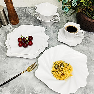jinsongdafa Appetizer dinner Plates white Dessert Plates - Porcelain Modern Pasta Salad Plate Set of 4, Smooth Glaze, Scratch Resistant - Dishwasher, Microwave, Oven Safe 9.8 Inch