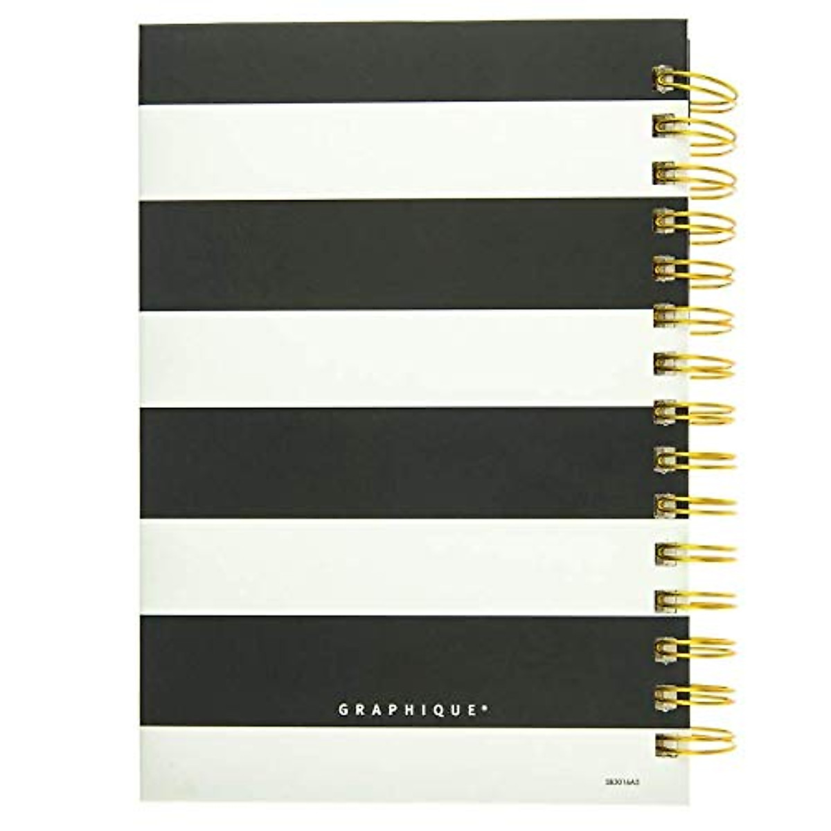 Graphique Classic Charm Hard Cover Journal w/ Elegant Black and White Stripes & "Happy Thoughts" in Embellished Gold Foil Across the Cover, 160 Ruled Pages, 6.25" x 8.25" x 1"