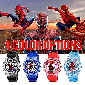 Joyday Kids Watch, Superhero Analog Watch for Boys Girls, 3 Colors Flashing Cool Inexpensive Gift for Toddlers, Red