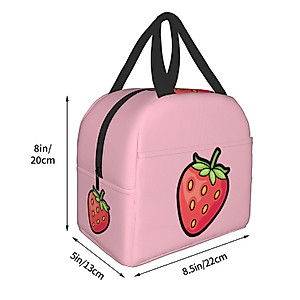 Ucsaxue Cute Strawberry Cartoon On Pink Lunch Bag Reusable Lunch Box Work Bento Cooler Reusable Tote Picnic Boxes Insulated Container Shopping Bags For Adult Women Men