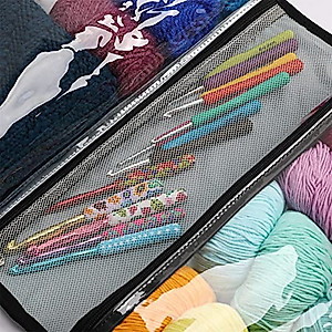 Ai CAR FUN Hanging Yarn Knitting Storage Organizer with 4 Compartments, Clear Wall Display Bulky Yarn Organizers Over The Door, Hanging Bags for Knitting Needles, Crochet Hooks
