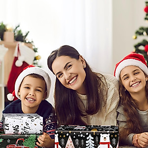 BULKYTREE Christmas Wrapping Paper with Cut Lines for Kids Boys Girls - 3 Mini Rolls Vintage Red Truck, Xmas Greetings Tree, Polar Bear in Black & White - Holiday Gift Wrap Bundle, 17.7 X 120 Inch Per