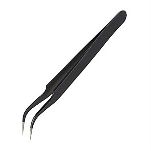AKOAK The Best Precision Anti-Static Stainless Steel Professional Slim Tip-point and Curved Point Tweezers for Eyelash Extension,Nail Art,Electronics and Jewelry Making,Pack of 2