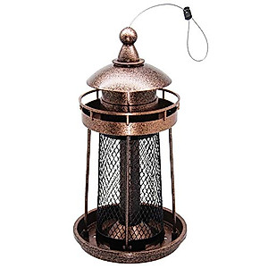 Twinkle Star Wild Bird Feeder Hanging for Garden Yard Outside Decoration, Panorama Gazebo Birdfeeder, Lighthouse Shaped (Copper Red)