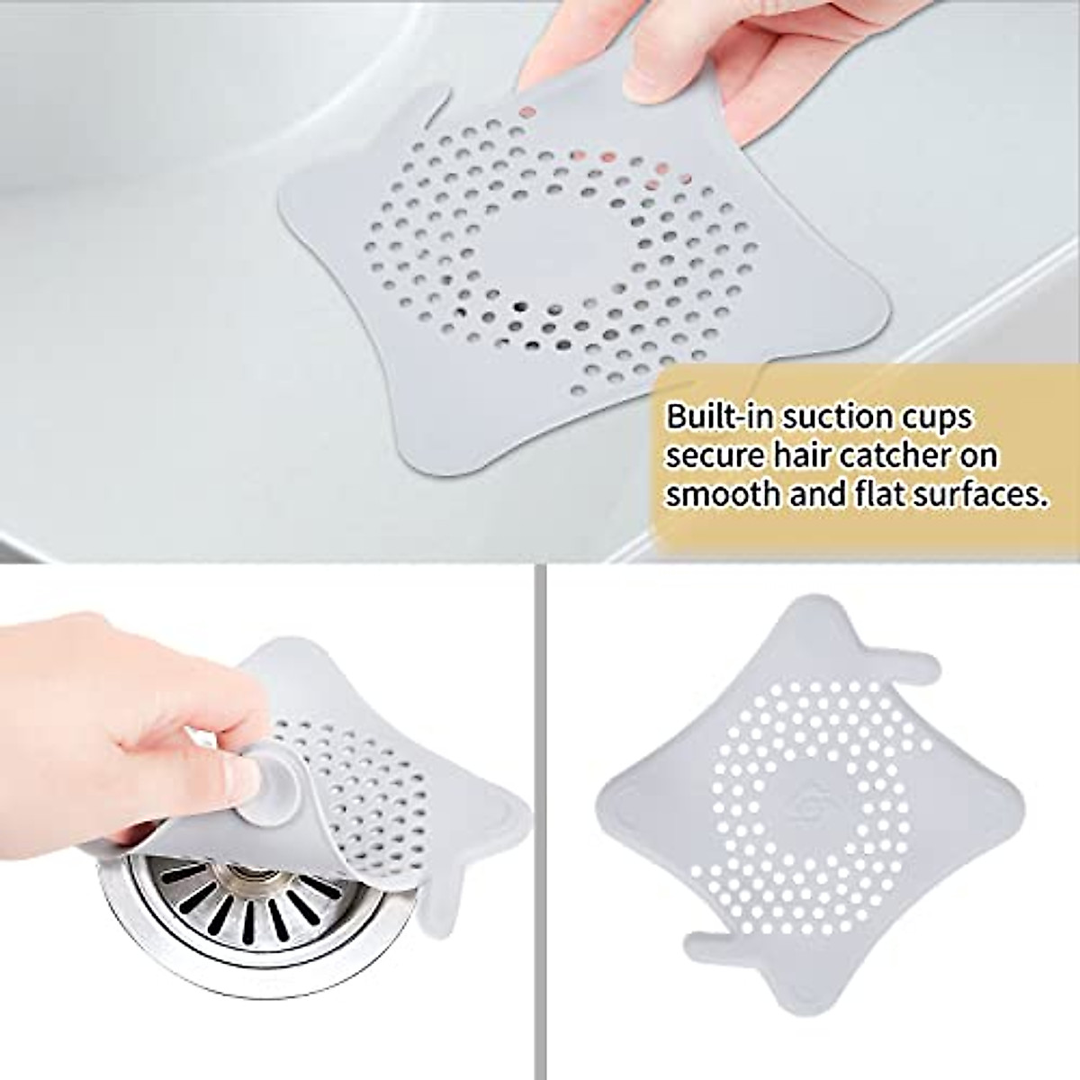 Hair Drain Catcher, 4 Pack Silicone Shower Hair Drain Catcher, Convex Cover for Stopper with Suction Cup, Easy to Install Suit for Bathroom, Bathtub, Kitchen