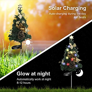 2 Pack Solar Christmas Tree Light Smart Pathway Light Sensing Lawn Lamp Outdoor Waterproof Garden Lights LED Pine Cones Yard Landscape Xmas Decor