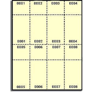 400 Label Outfitters® Pre Numbered Cream Color Laser and Inkjet Printable Tickets with Numbered Stub, 50 Sheets