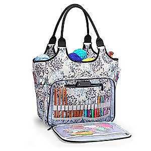 YARWO Knitting Tote Bag, Yarn Storage Organizer for Yarn Skeins, Knitting Needles, Crochet Hooks and Knitting Projects, Dandelion (Patent Pending)