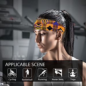 JooMeryer 2 Pack Sports Workout Headband for Unisex Men Women, Non-Slip Stretchy Sweatband Cycling Runing Workout Outdoor Sport,African,2pcs