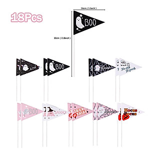 STKMELON 18Pcs Ghost Boo Halloween Pennant Flags Boo Basket Pennant Flags- Perfect for Halloween Decorations & Parties, Black&Pink