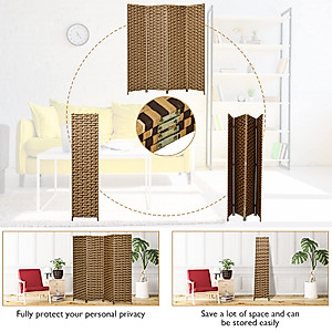 Giantex Room Divider, 6 Ft 4 Panel Handmade Rattan Room Divider, Wood Folding Screen Room Separating Divider, Freestanding Small Boho Room Dividers