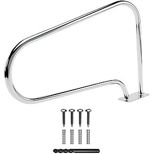 FibroPool Swimming Pool Hand Rail with Easy Mount Base Plate, Rust and Weather Proof Grab Rails for Pools and Spas, Large (Stainless Steel)
