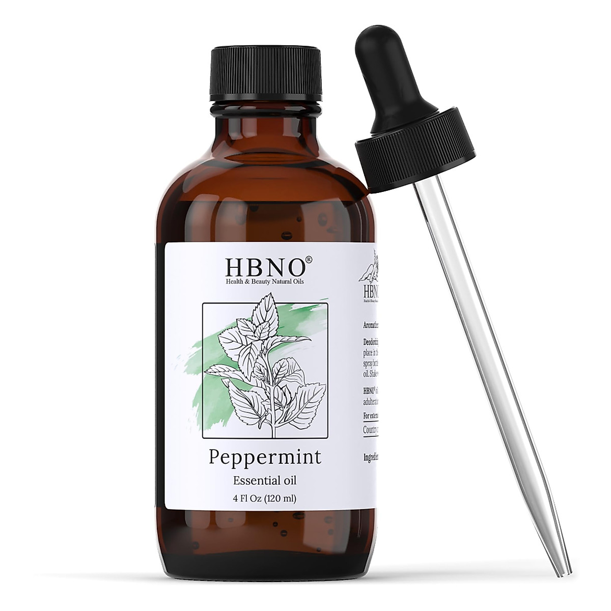 HBNO® California Bottled Peppermint Essential Oil for Diffuser 4 fl oz (120ml) - Natural Peppermint Oil for Hair - Perfect for Aromatherapy & DIY, Essential Oil Peppermint