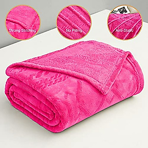 Exclusivo Mezcla Soft Throw Blanket, 50x60 Inches Fuzzy Fleece Blanket, Decorative Geometry Pattern Plush Throw Blanket for Couch Sofa, Hot Pink