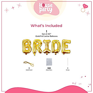 HOUSE OF PARTY Bride Balloon - 40'' Foil Balloons for Wedding Bridal Shower Engagement Party Decor - Bachelorette Party Supplies for Bride-to-Be! (Bride (40 Inches) Gold)