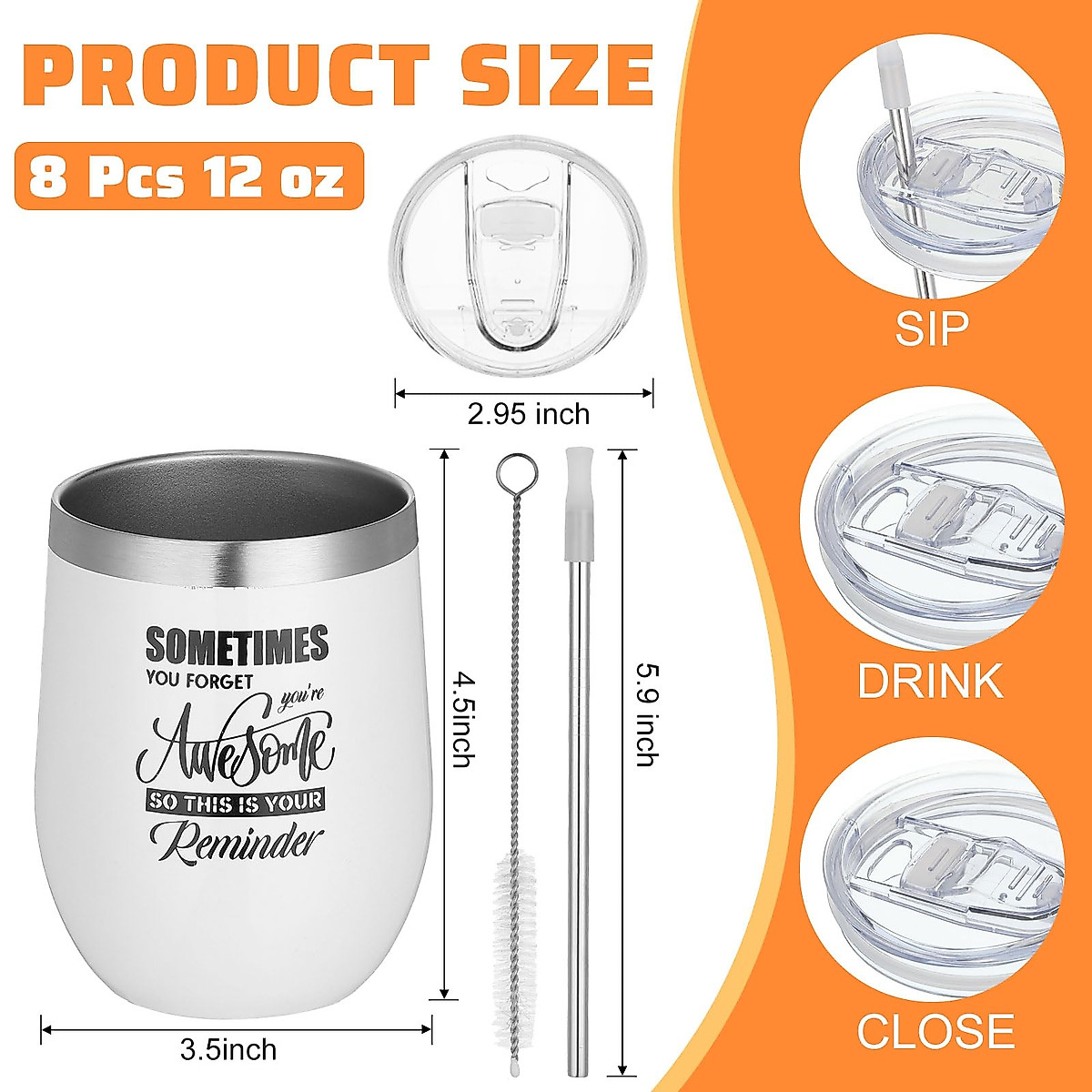 meekoo Thank You Gifts for Women Men You're Awesome Stainless Steel Insulated Tumbler Mug with Lids and Straws for Coworker Friends Appreciation Inspirational Gifts Bulk, 12 oz (Cute, 8 Pcs)