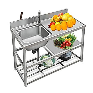 Commercial Stainless Steel Utility Sink for Laundry, Single Compartment Kitchen Station with Storage Sink Strainer and Splash Guard, Portable Sink with Work Table & Adjustable Feet ( Color : A , Size