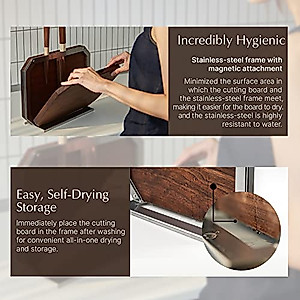 Heriter I Solid Walnut Octagonal Wood Cutting & Serving Board with Stainless Steel Stand/Frame I Modern kitchen I Clean up kitchen I wood cutting boards x 1, Magnetic Stainless Steel Stand x 1