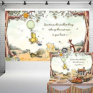 Vintage Pooh Bear Baby Shower Decorations Classic Winnie Neutral Backdrop with Green Balloon Newborn Birthday Cake Table Background 5x3 ft 94