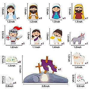 WATINC 14pcs Easter Resurrection Scene Decorations, Religious Jesus Storytelling Wooden Tiered Tray Signs Table Decor, Christ Jesus Nativity Christian Wood Centerpieces for Easter Spring Holiday Party