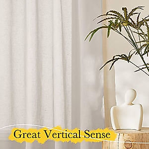 NICETOWN Semi Sheer Light Filtering Linen Curtains for Windows 95 inch Length, Rod Pocket & Back Tab Linen Blend Vertical Drapes Privacy for Bedroom/Living Room, Natural, W52 x L95, 2 Pieces