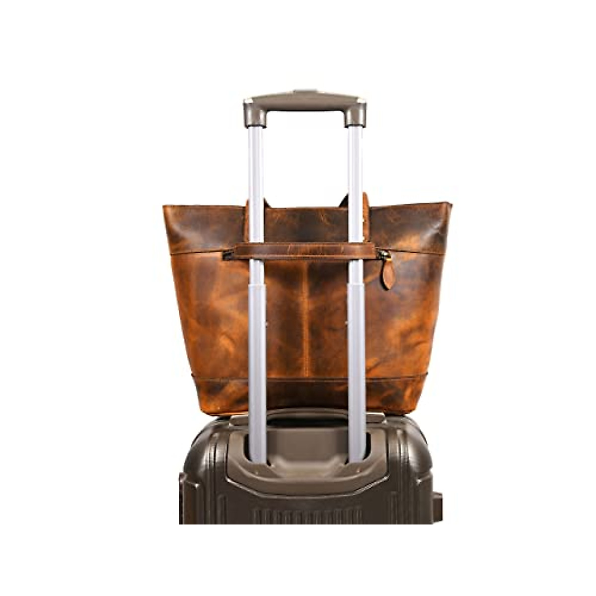 Aaron Leather Goods Genuine Leather Shoulder Bag Handbags Wallet Tote Bag 3pcs Purse Set (Umber)