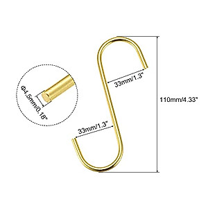 uxcell S Hanging Hooks, 4inch/110mm Extra Long Steel Hanger, Indoor Outdoor Uses for Garden, Bathroom, Closet, Workshop, Kitchen, Gold Tone, 12Pcs