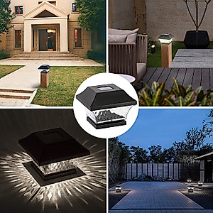 SUNWIND Solar Post Cap Lights Outdoor - 4 Pack LED Fence Lights for 4X4 & 5X5 Wooden Posts Warm White Waterproof for Deck, Patio or Garden Decoration (Black)