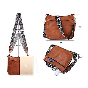 HAIBOLAN Shoulder Bag for Women Leopard Adjustable Guitar Strap Crossbody Purse Vegan Leather Bucket Handbags (A-Brown)