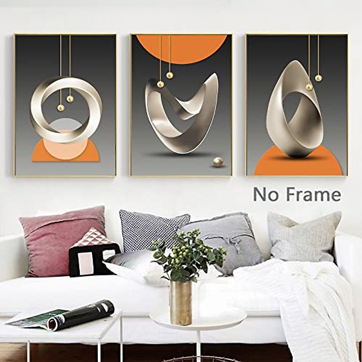 Bfgsrtcbox Orange Boho Canvas Wall Art Orange Geometric Abstract Geometric Painting Modern Geometric Wall Art Poster Orange Grey Orange Abstract Poster Orange and Grey Art 20x28inchx3 No Frame