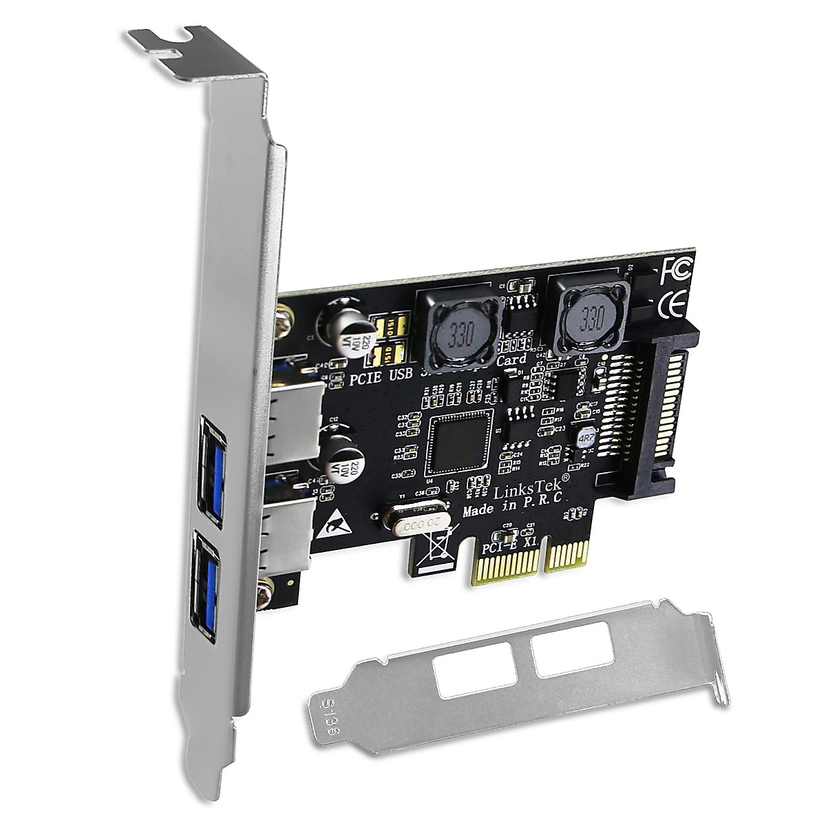 LinksTek 2-Ports PCIE USB 3.0 (USB 3.1 GEN1) 5Gbps Expansion Card for Desktop PCs, 2X 5Gbps USB-A Ports, Built in Smart Power Distribution Technology, No Need Extra Power Supply (PCIE-U302A)