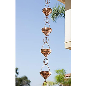 Monarch Rain Chains 29027 Pure Copper Eastern Hammered Cup Rain Chain, 8-1/2 Feet Length Replacement Downspout for Gutters