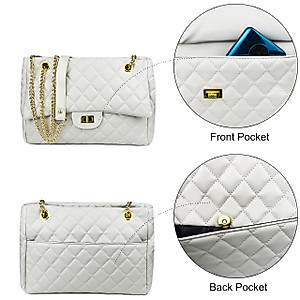 Rejolly Quilted Shoulder Bags for Women PU Leather Ladies Crossbody Handbag Stylish Envelope Purse with Chain Strap (Cream White)