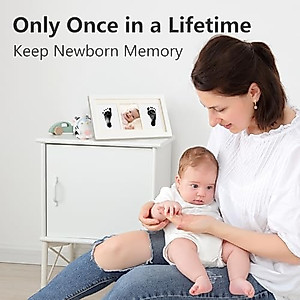 PewinGo Baby Hand and Footprint Kit,Inkless Baby Handprint Kit with 2 Safe Clean-Touch Ink Pads and a Wooden Baby Picture Frame for Newborn,Baby Boys & Girls,Baby Gifts for New ParentsBaby Shower