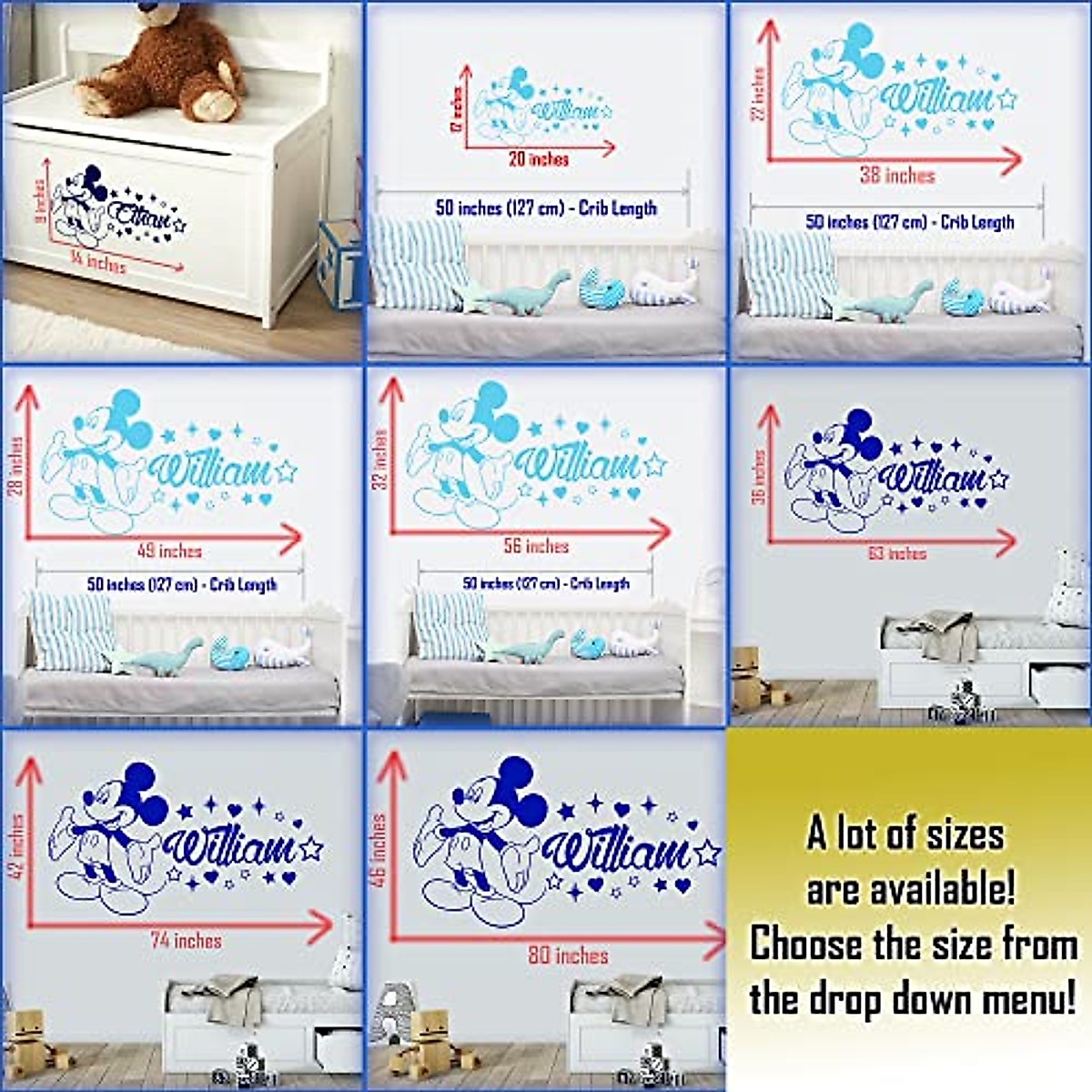 Mouse Name Wall Decal, Mouse Vinyl Sticker, Personalized Boy Name Decal, Nursery Baby Boy Room Decor ZX286