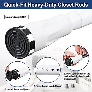 Closet Rod for Hanging Clothes,31 to 46 Inch Adjustable Heavy Duty White Tension Rod for Wardrobes, Laundry Room, Shoe Cabinets