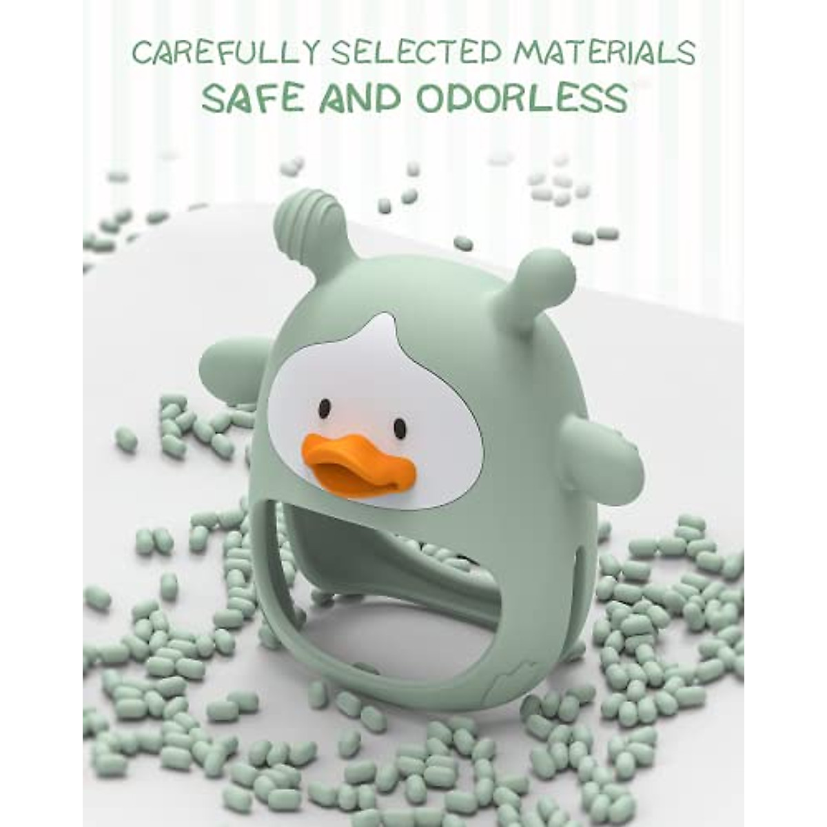 Baby Teething Toys, for Infants 3+ Months, Never Drop Silicone Baby Mitten Teether for Soothing Pain Relief, Baby Chew Toys for Sucking Needs, BPA Free (Green)