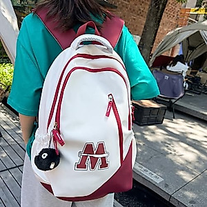 Kawaii Backpack Aesthetic Backpack Backpacks with Cute Pendant, Adorable Shoulder Bag (Red White)