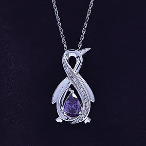 Pear Simulated Amethyst & Diamond Accent Infinity Penguin Pendant Necklace 14k White Gold Over Sterling Silver with 18" Chain